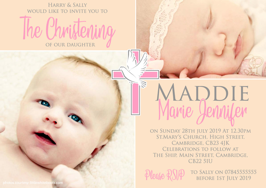 Cross & Dove Bird Christening Baptism Ceremony Naming Day Invitations ...