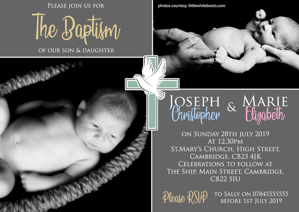 Cross & Dove Bird Christening Baptism Ceremony Naming Day Invitations ...