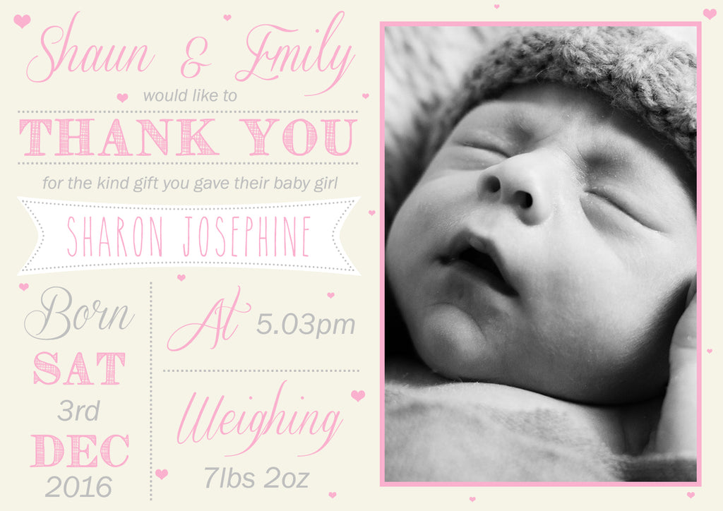 Classic Fresh Thank You Message Note New Born Baby Birth Announcement ...